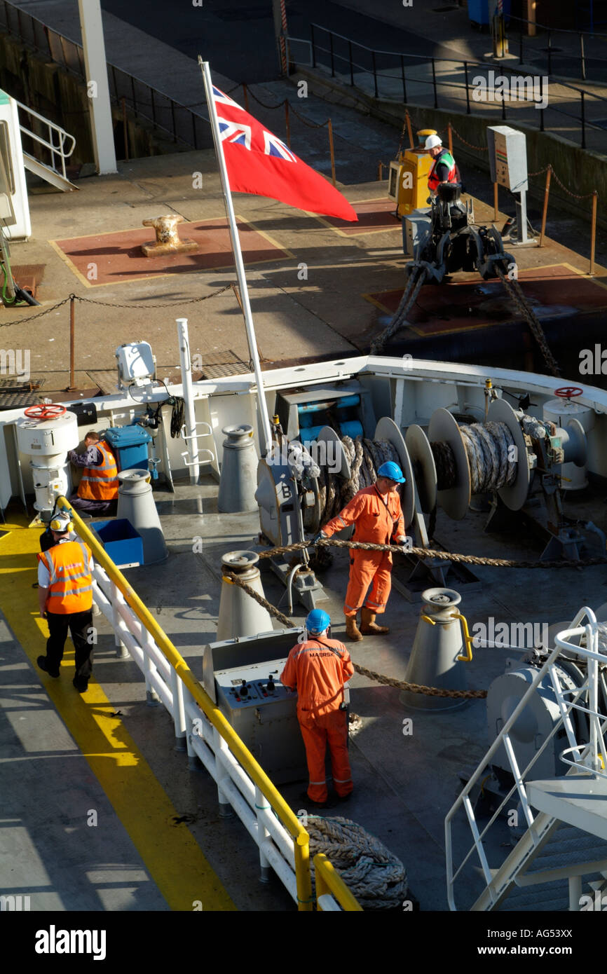 Cross Channel Ferry Crew Stow the Ships Ropes Stock Photo - Alamy