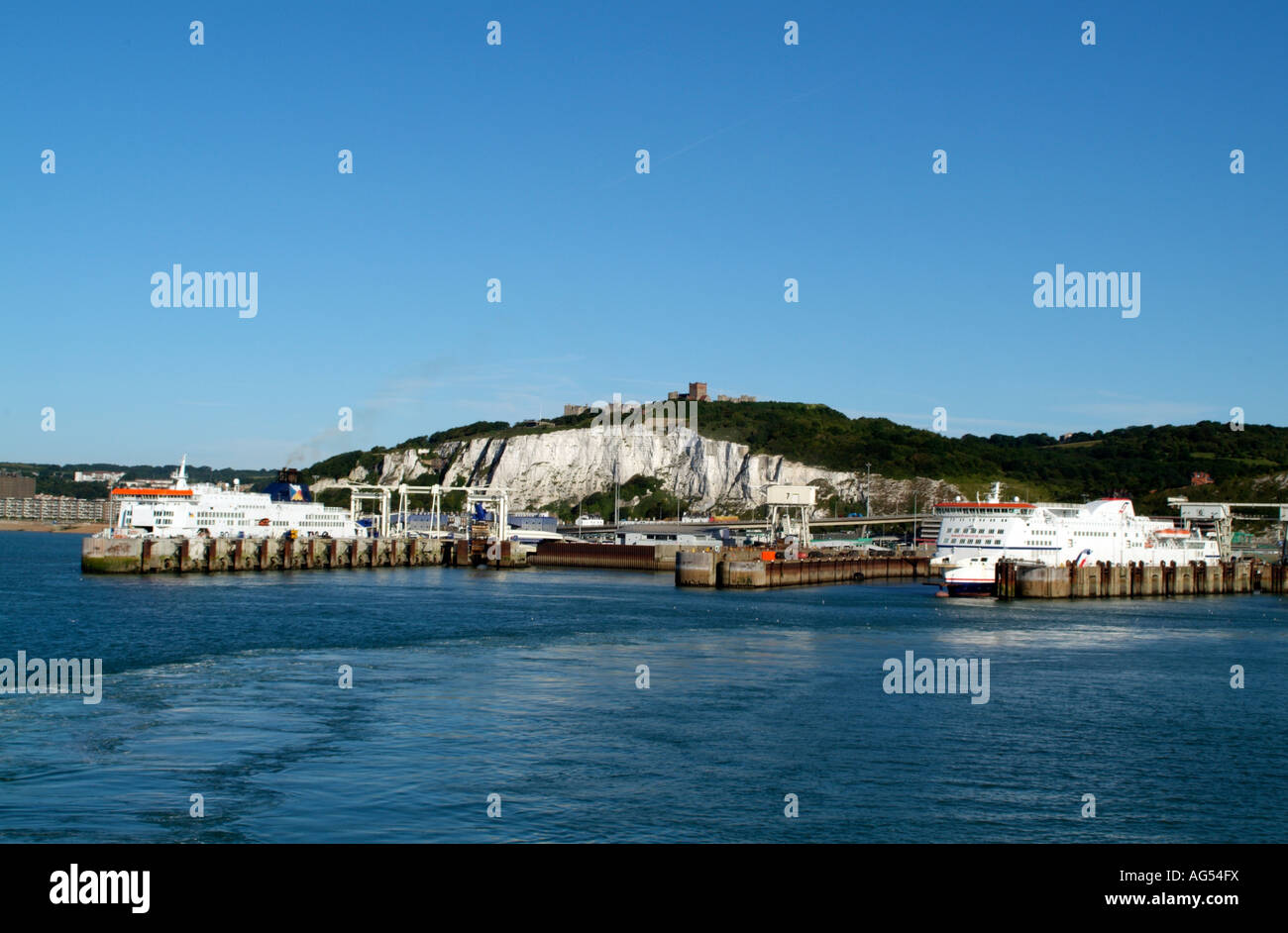 Port of Dover overlooked by Dover Castle and The White Cliffs Kent ...