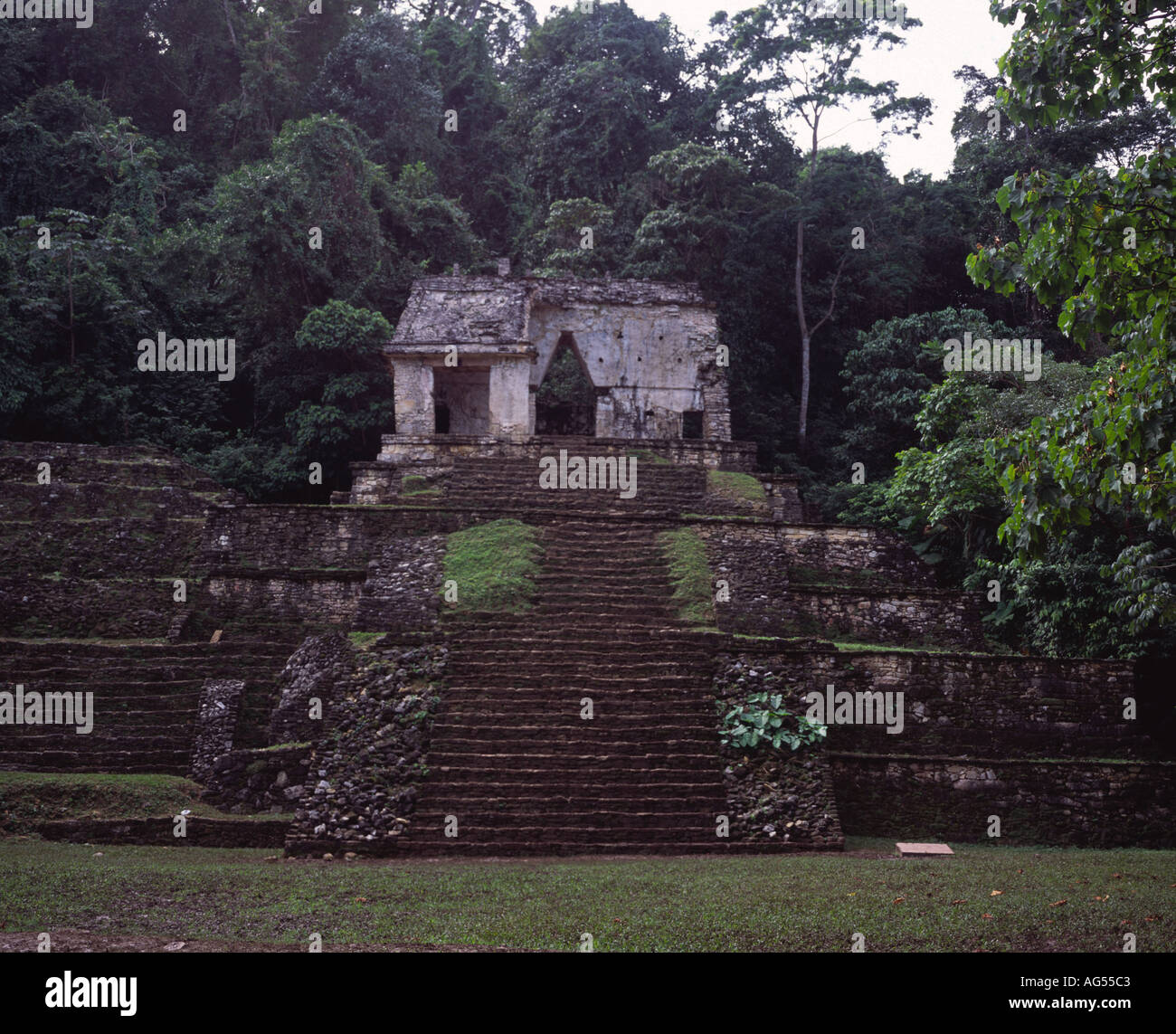 Temple of the Sun Mayan stepped Pyramid Palenque Chiapas Mexico Stock ...