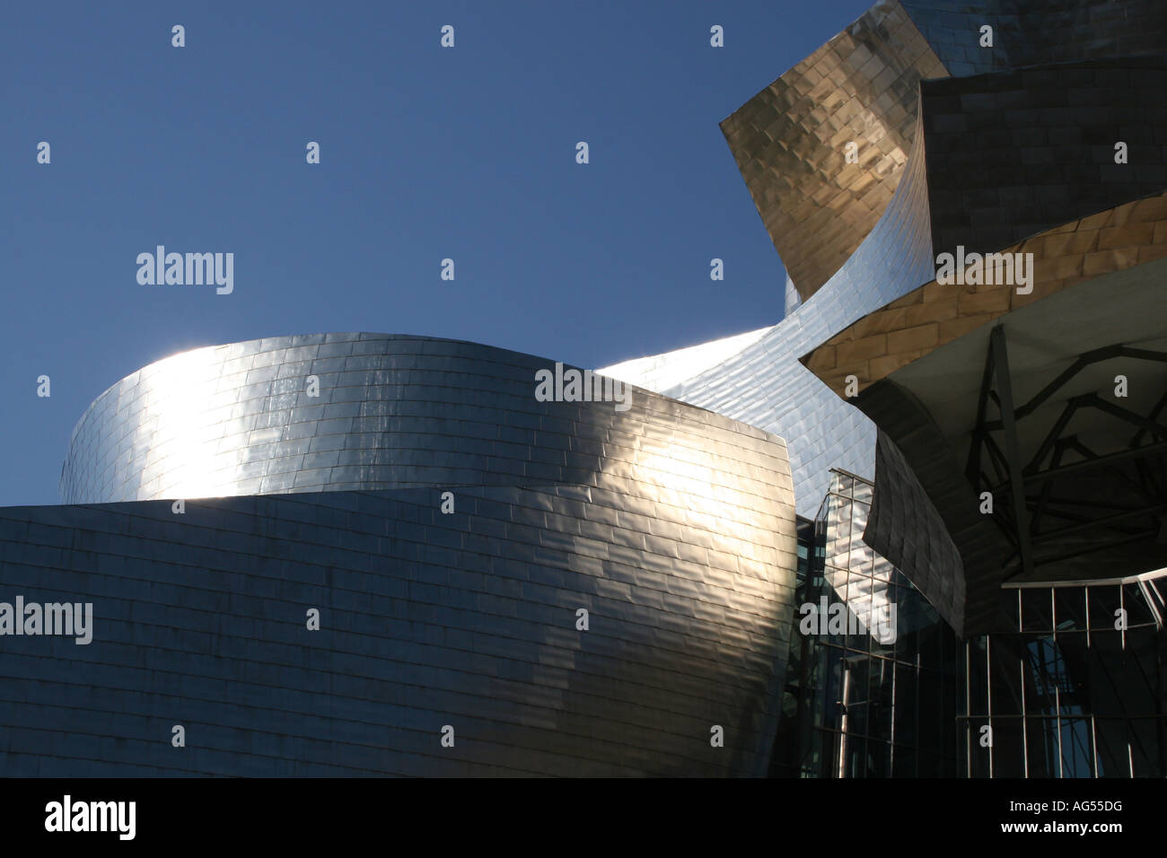 Detail of Frank Gehry's Titanium and glass Guggenheim Museum in Bilbao ...