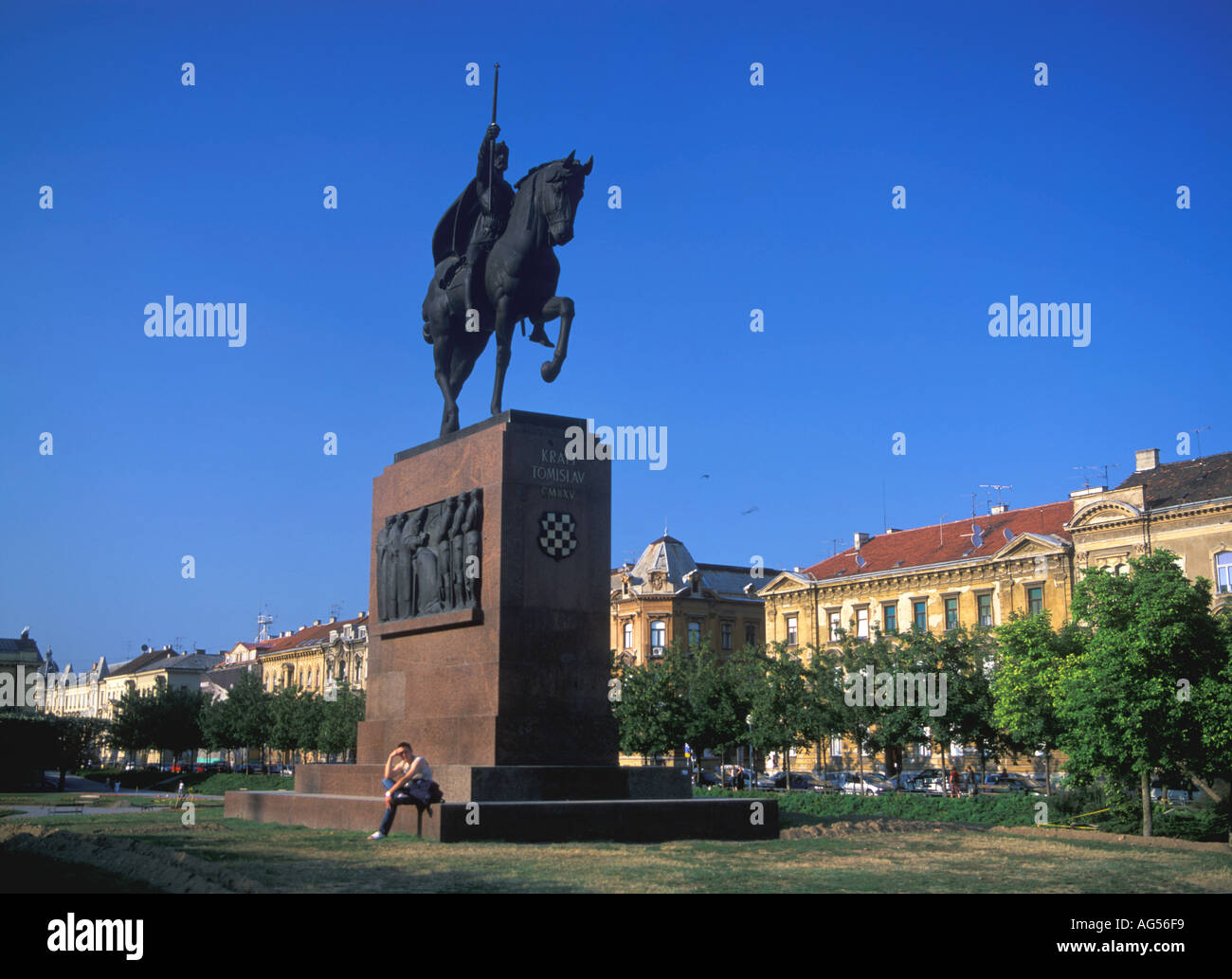 Croatia Zagreb Trg Kralja Tomislava Kralj Tomislava statue Stock Photo ...
