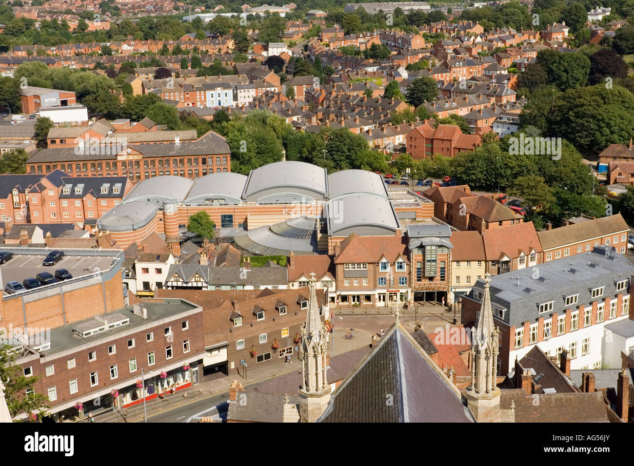 an aerial view of central Worcester showing shopping centre Stock Photo ...