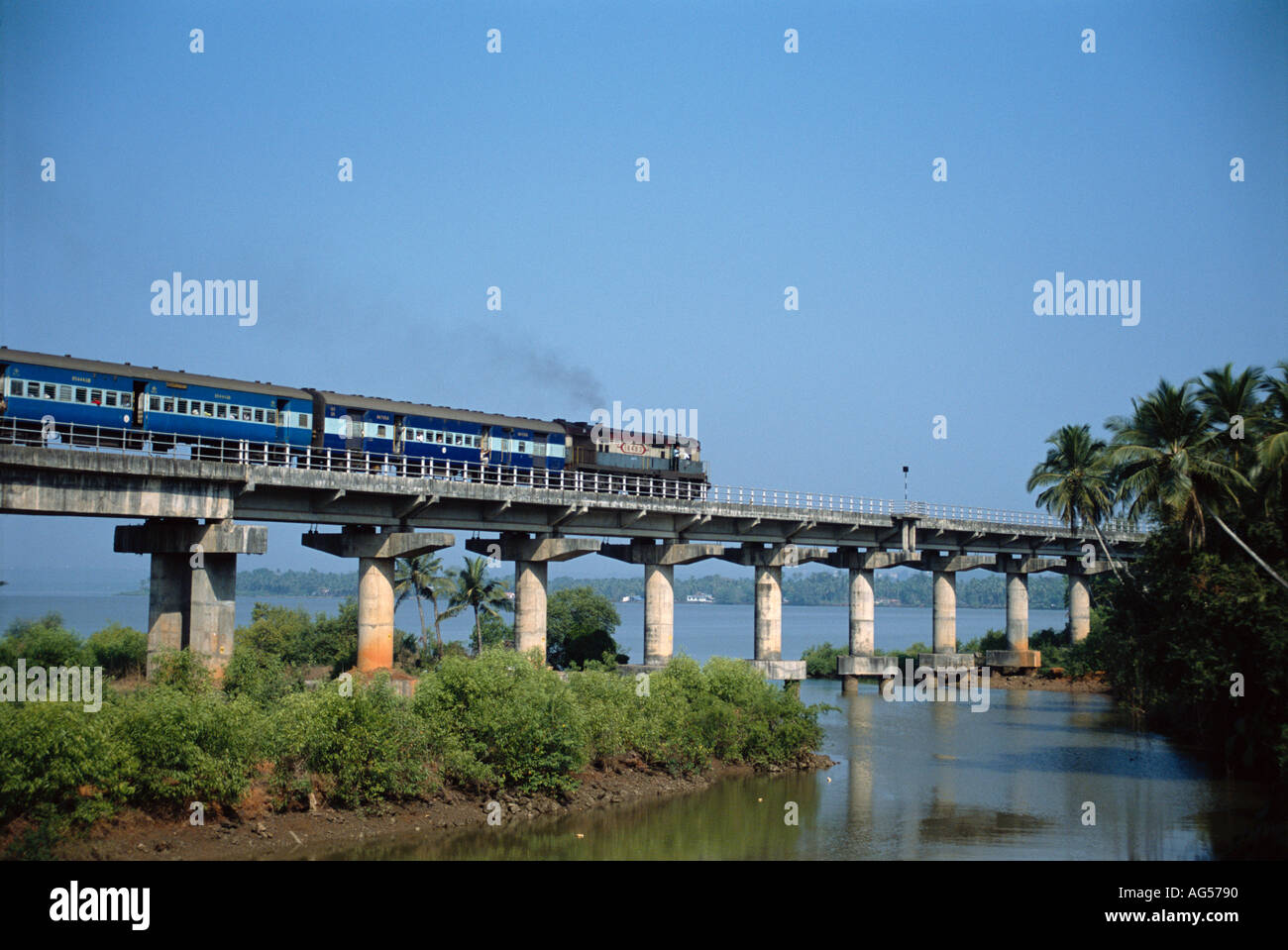 Konkan Railway Train on Bridge over Zuari River Goa India Stock Photo ...