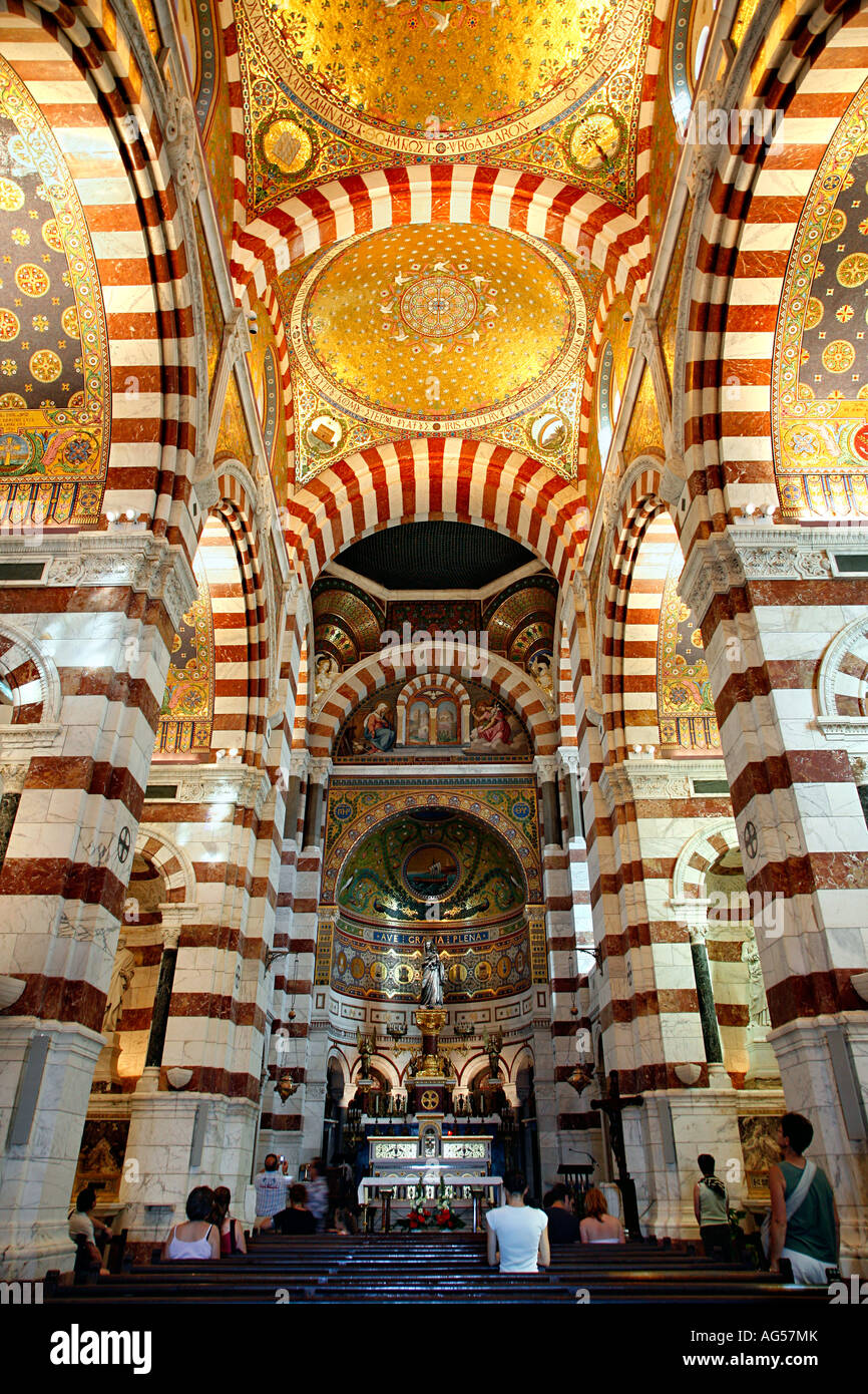 Inside the basilica Notre Dame de la Garde, Marseille, France Stock ...