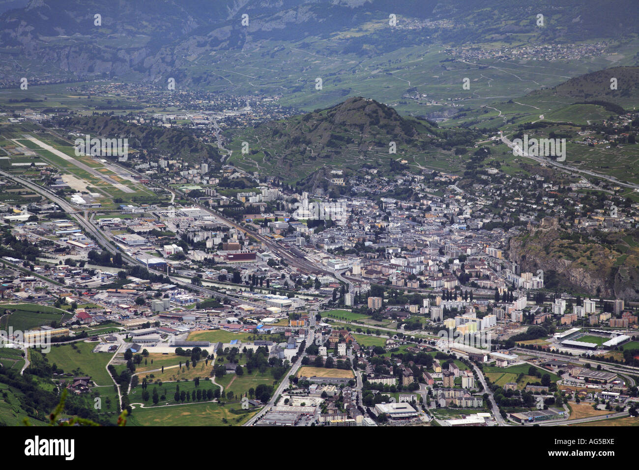 aerial view of the city of Sion Stock Photo - Alamy