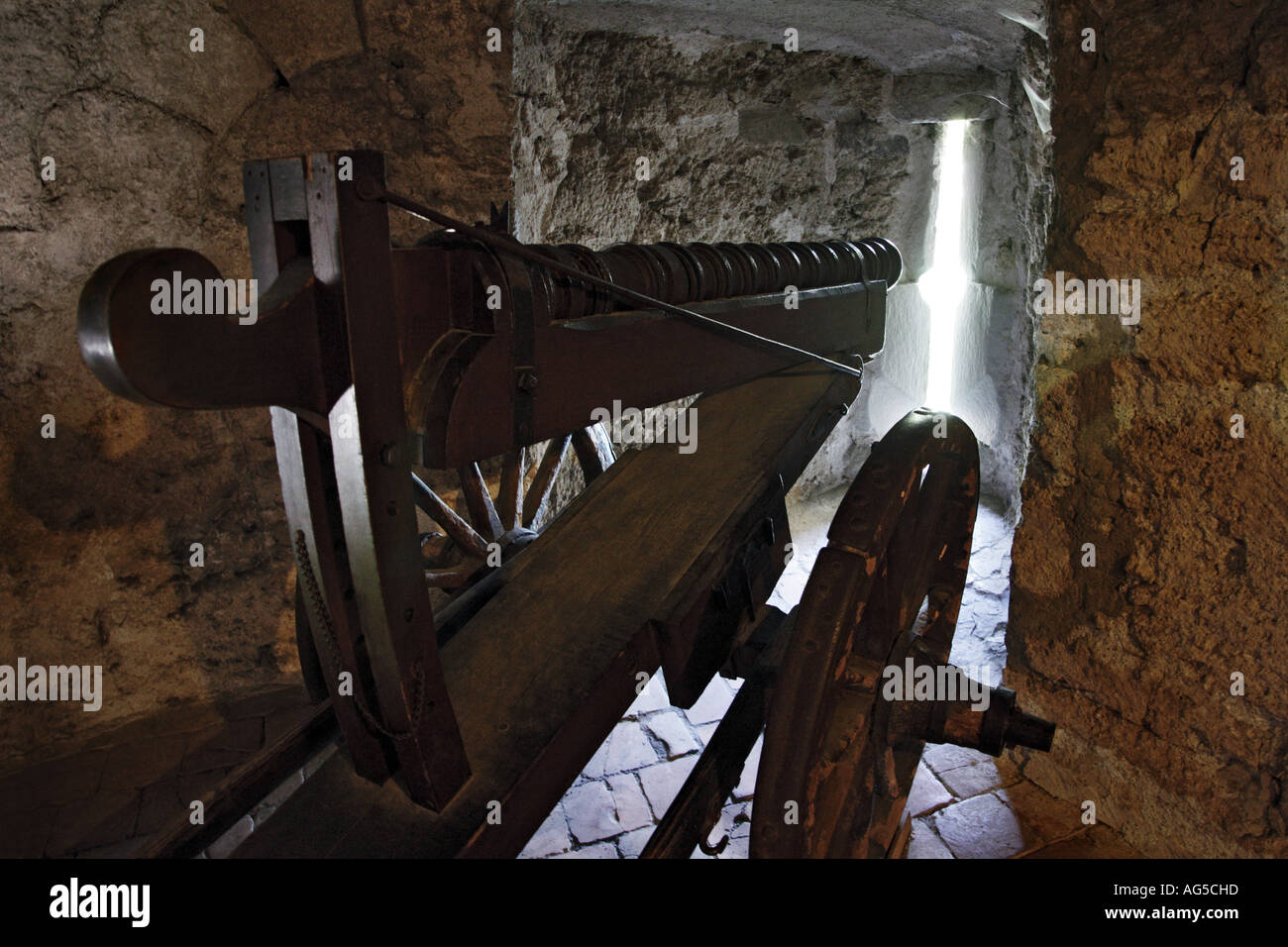 canon in the medieval castle of Chillon Stock Photo - Alamy