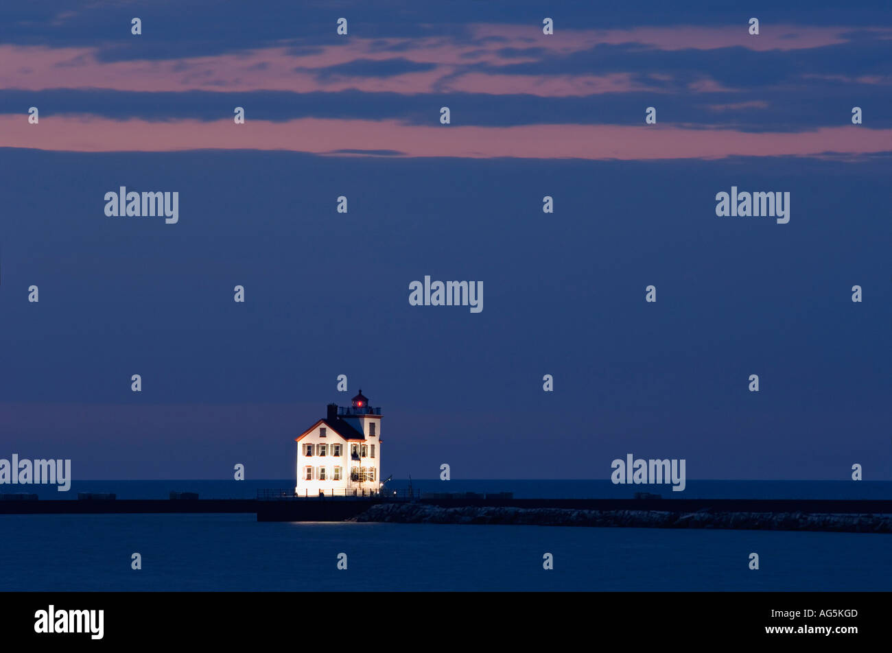Lorain West Breakwater Lighthouse at Twilight Lake Erie Lorain Ohio ...