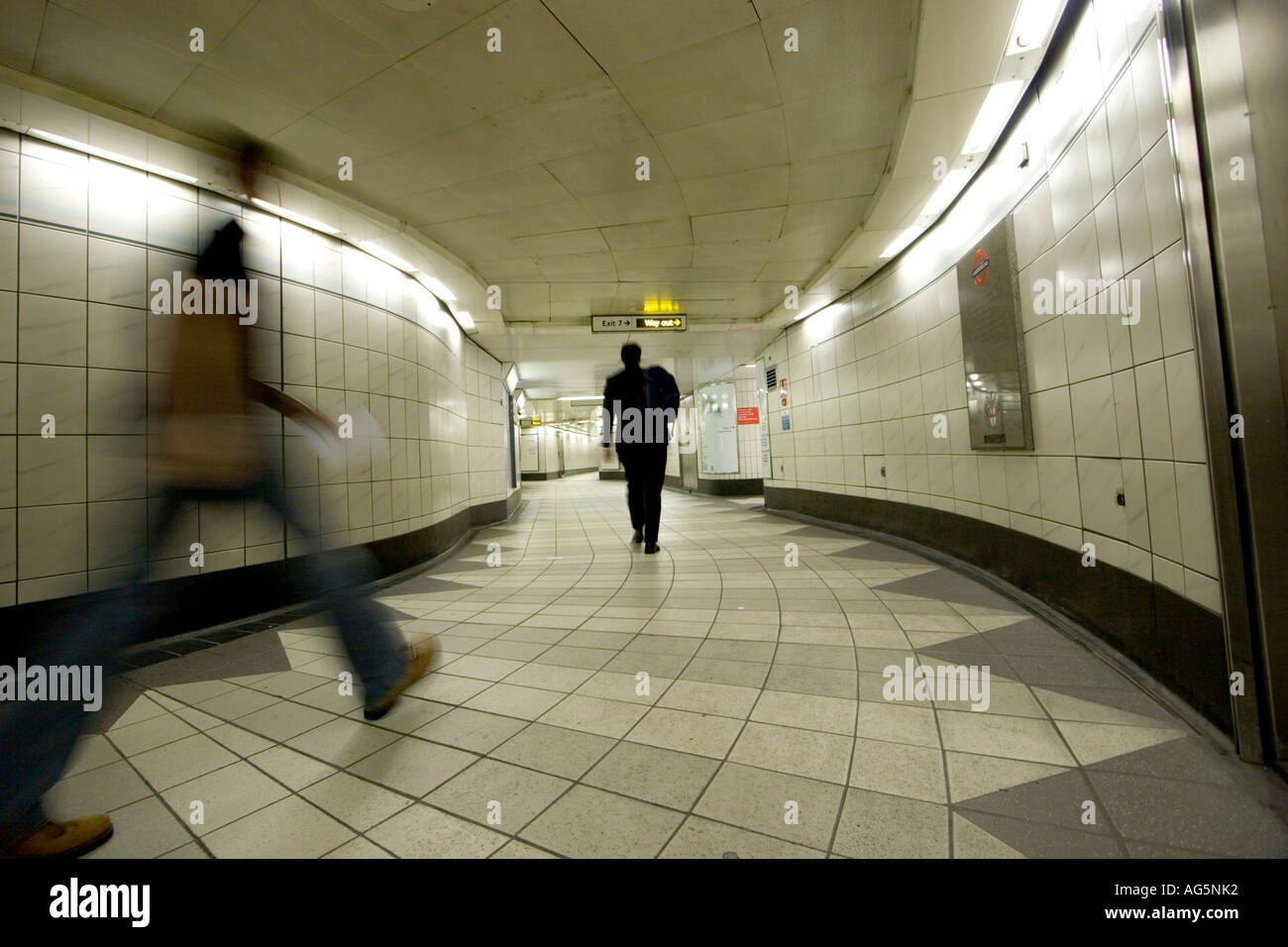 Underground walkway subway at Bank underground station with commuters ...