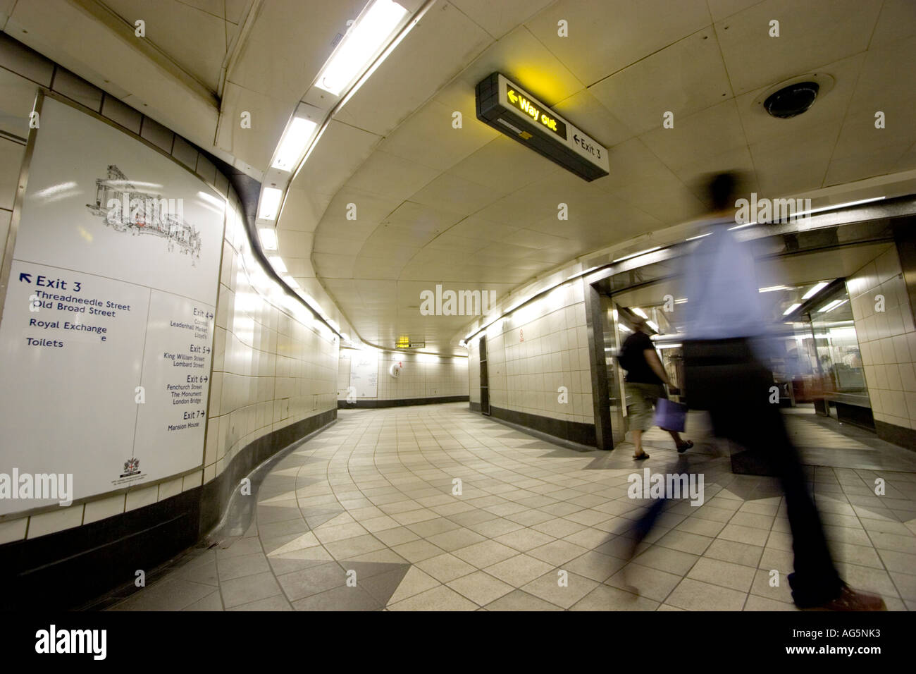 Underground walkway subway at Bank underground station with commuters ...