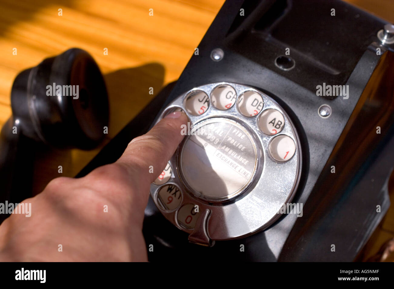 old vintage Bakelite telephone with spin dialer with finger dialing ...