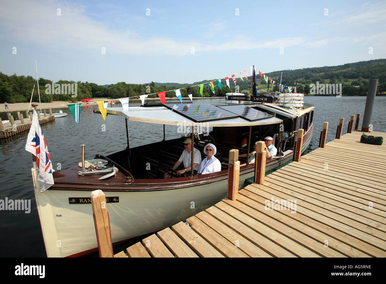 Solar powered launch Coniston Lake Lake District National Park Cumbria ...