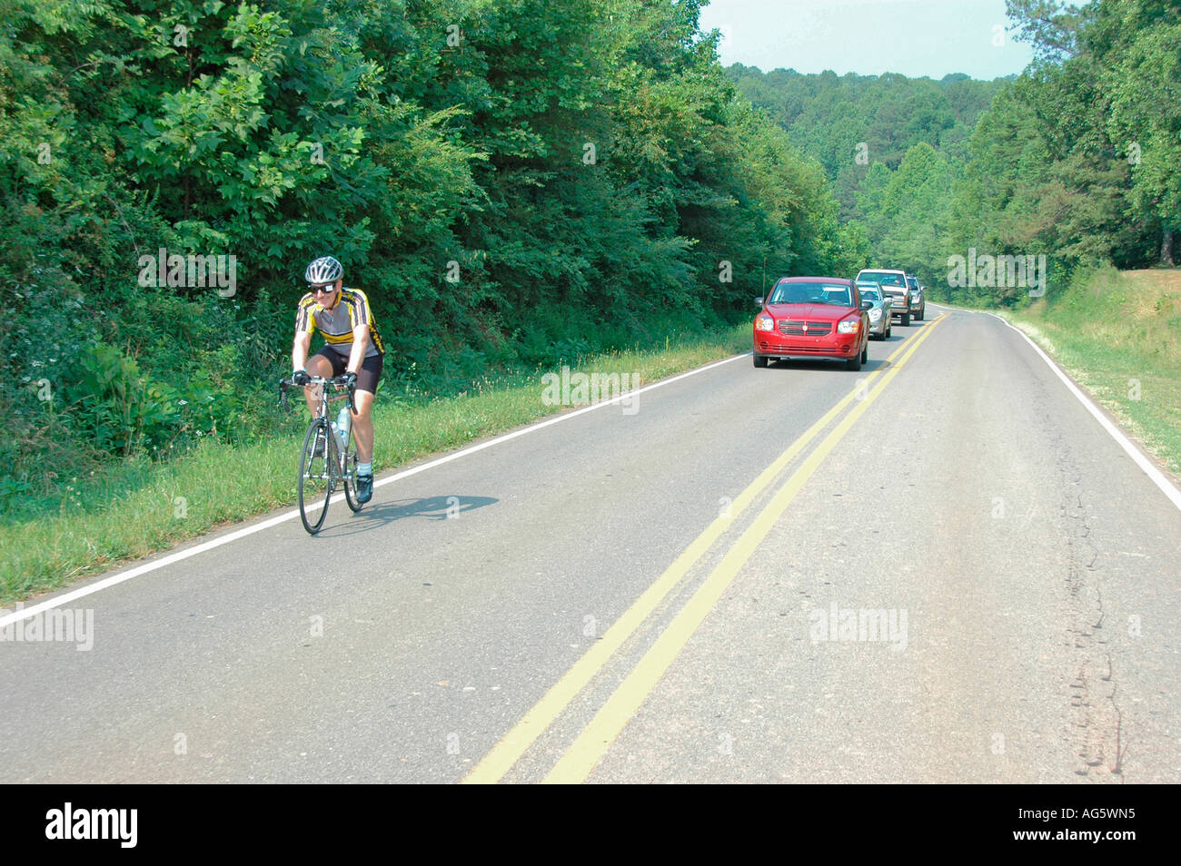 Bicycle riders in full safety gear riding the public highways of the US ...