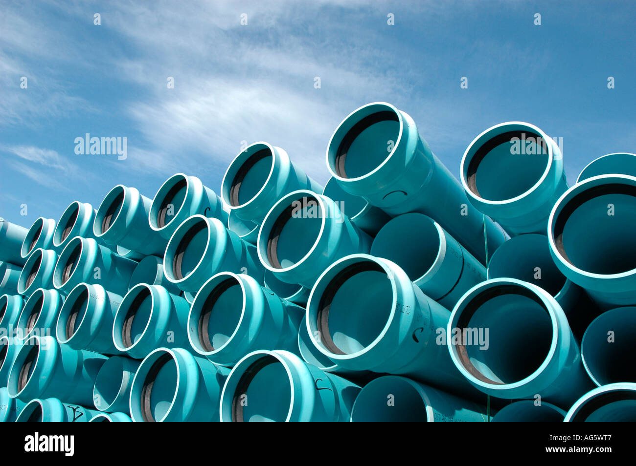 Stacked new gas - sewer pipe for utility company installation and ...