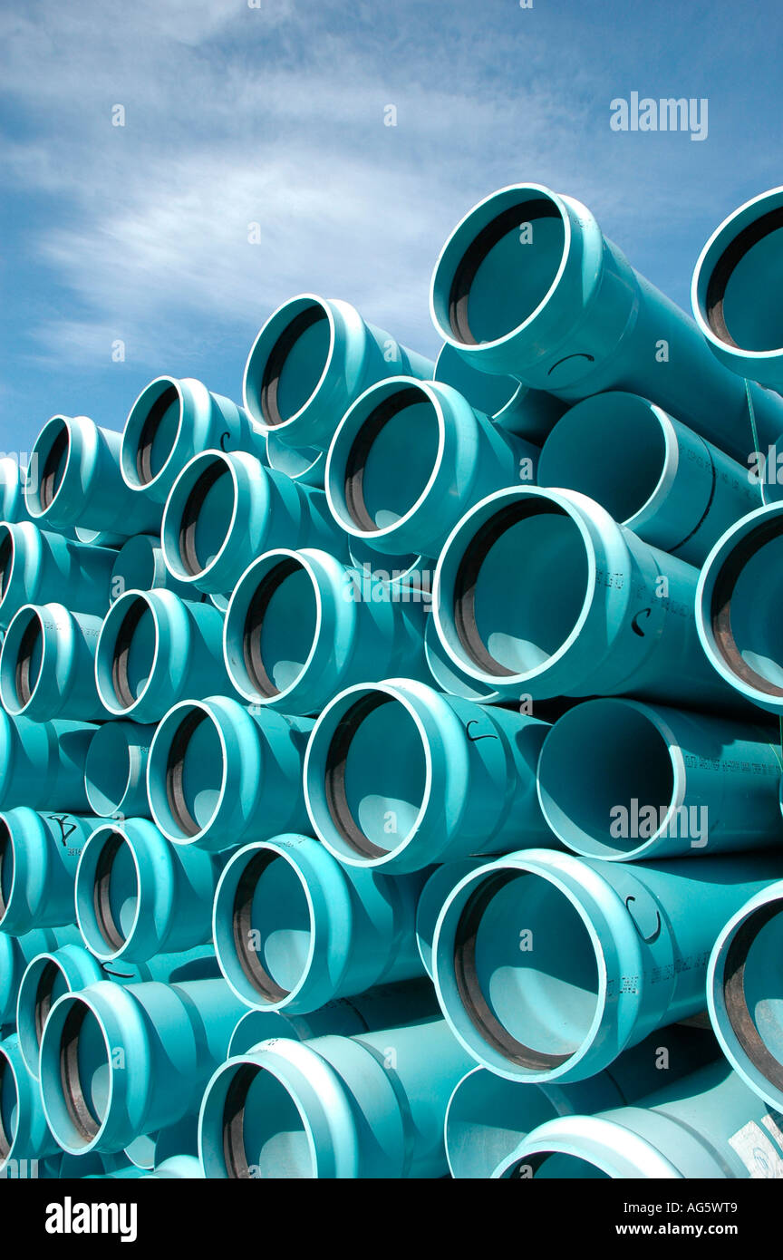 Stacked new gas - sewer pipe for utility company installation and ...