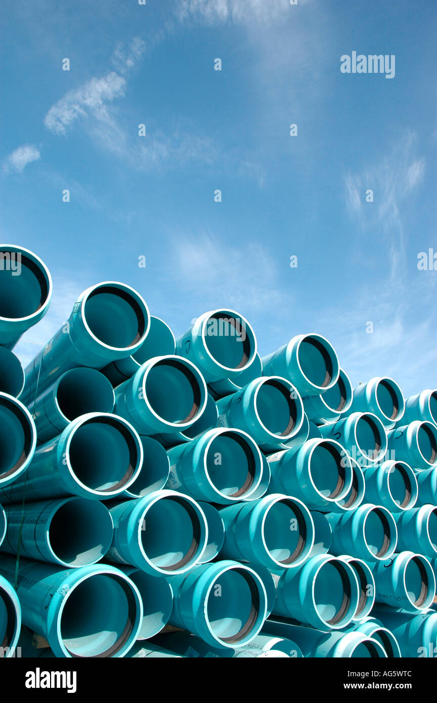 Stacked new gas - sewer pipe for utility company installation and ...