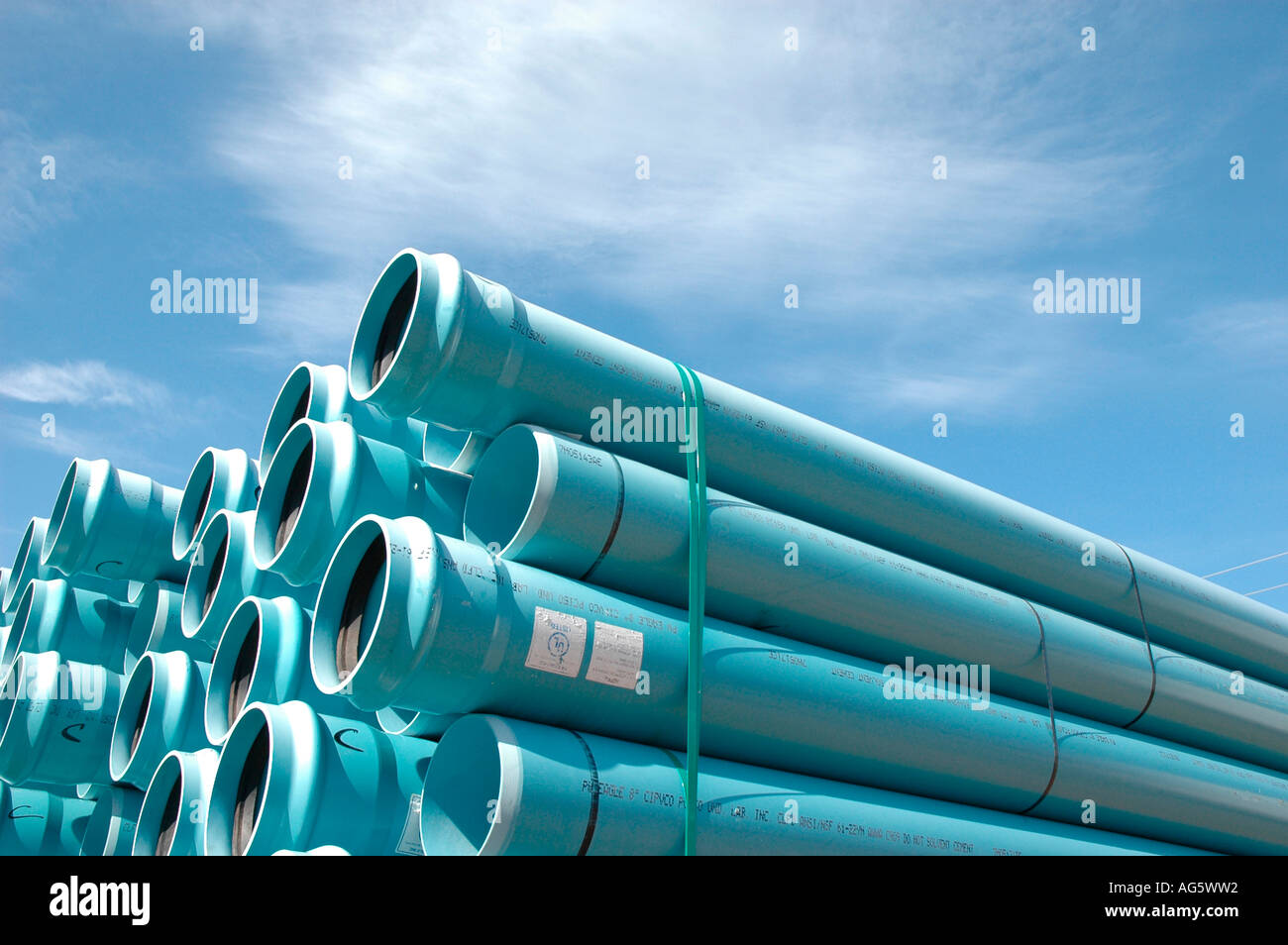 Stacked new gas - sewer pipe for utility company installation and ...