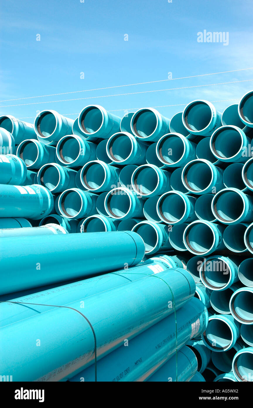 Stacked new gas - sewer pipe for utility company installation and ...
