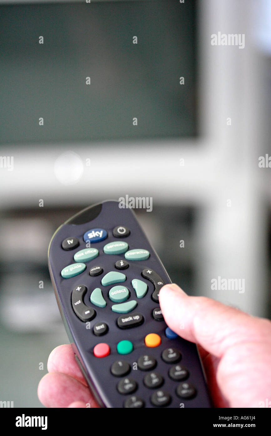 Sky black remote control and television Stock Photo - Alamy