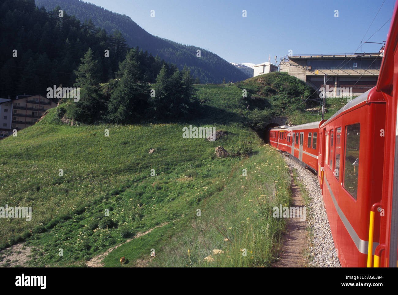 Red train in the german alps hi-res stock photography and images - Alamy