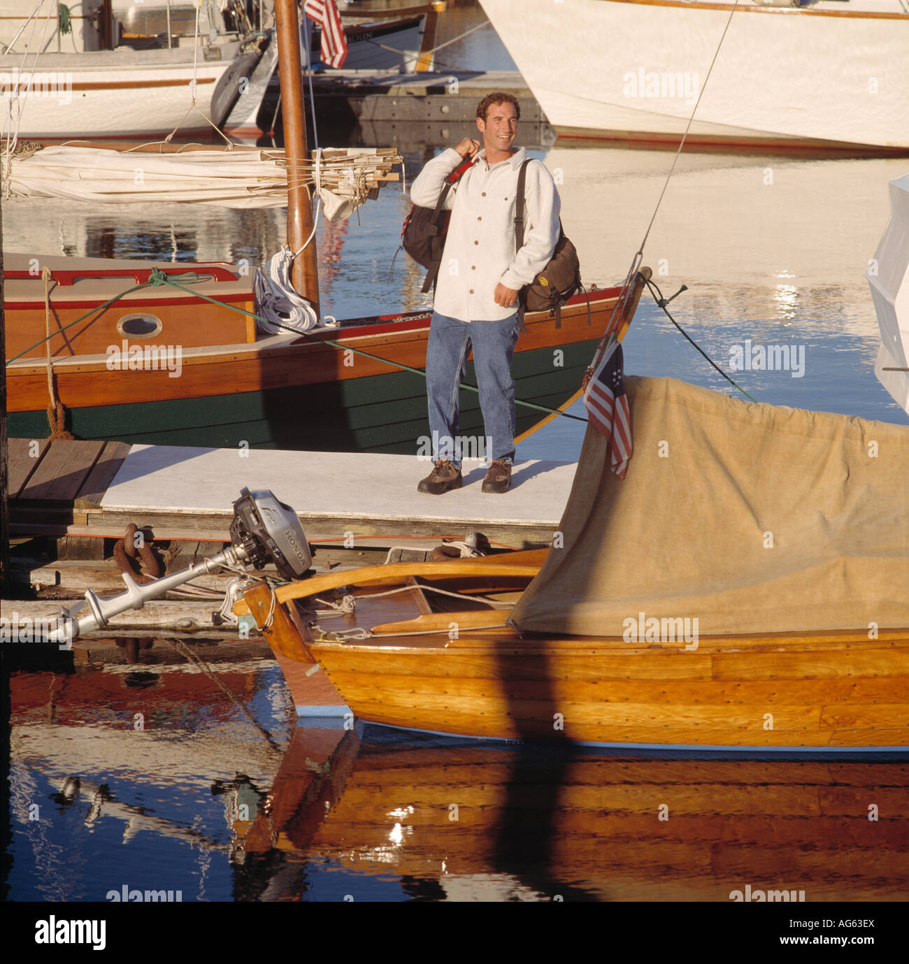 Caucasian Man Preparing For A Boat Trip Stock Photo - Alamy