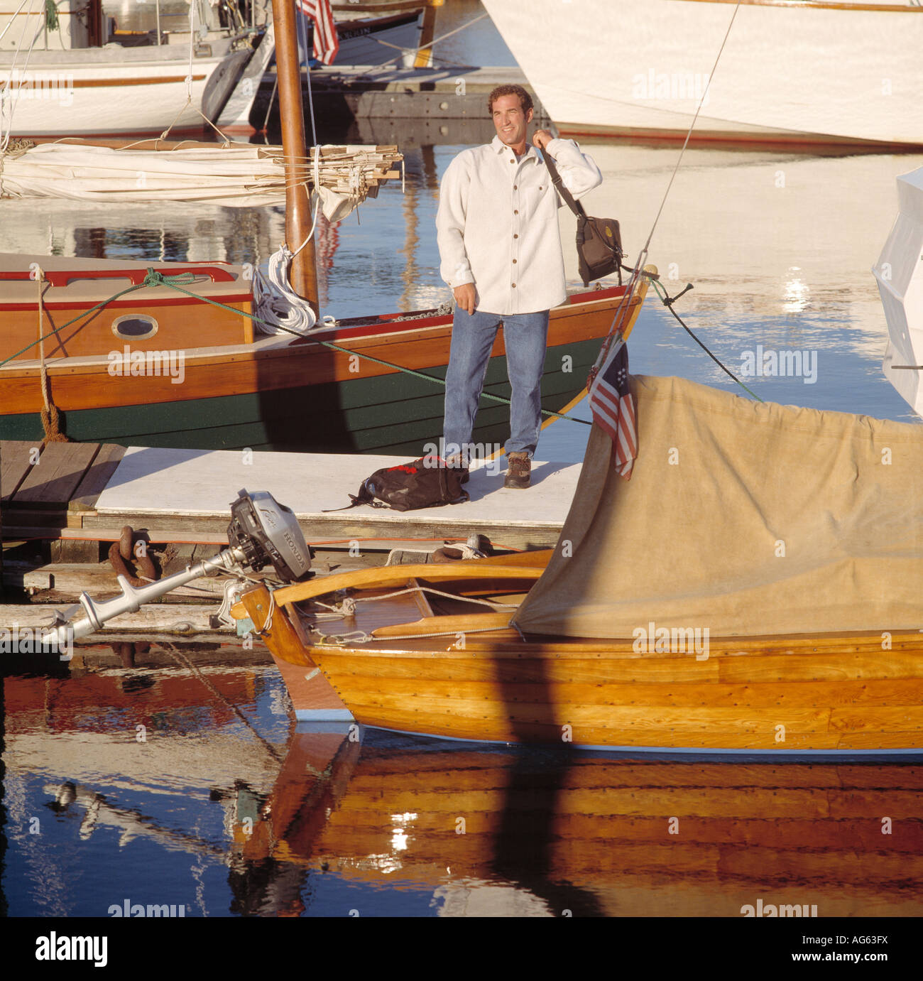 Caucasian Man Preparing For A Boat Trip Stock Photo - Alamy