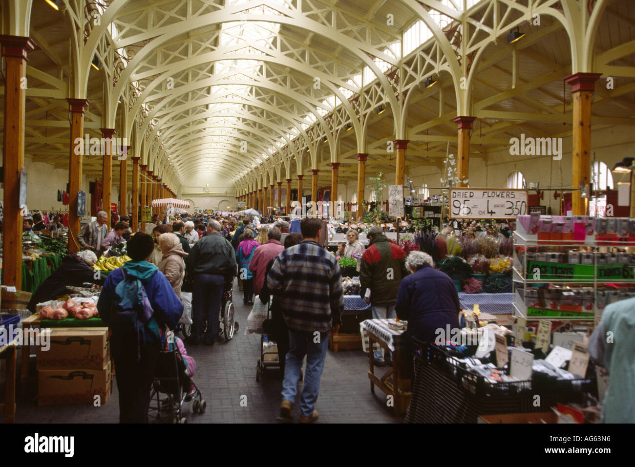 Devon Barnstaple Pannier Market Hall interior Stock Photo - Alamy