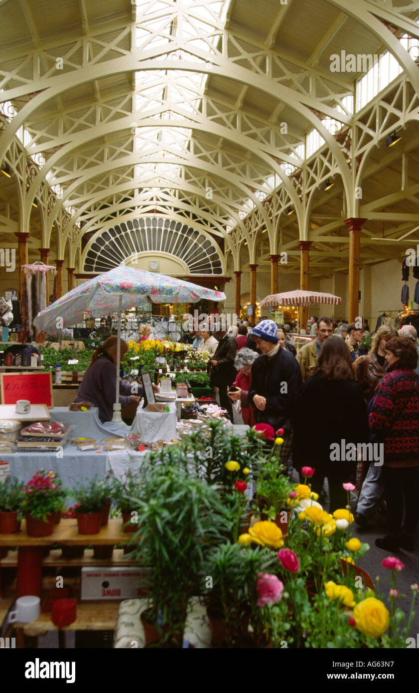 Devon Barnstaple Pannier Market Hall interior florist Stock Photo - Alamy