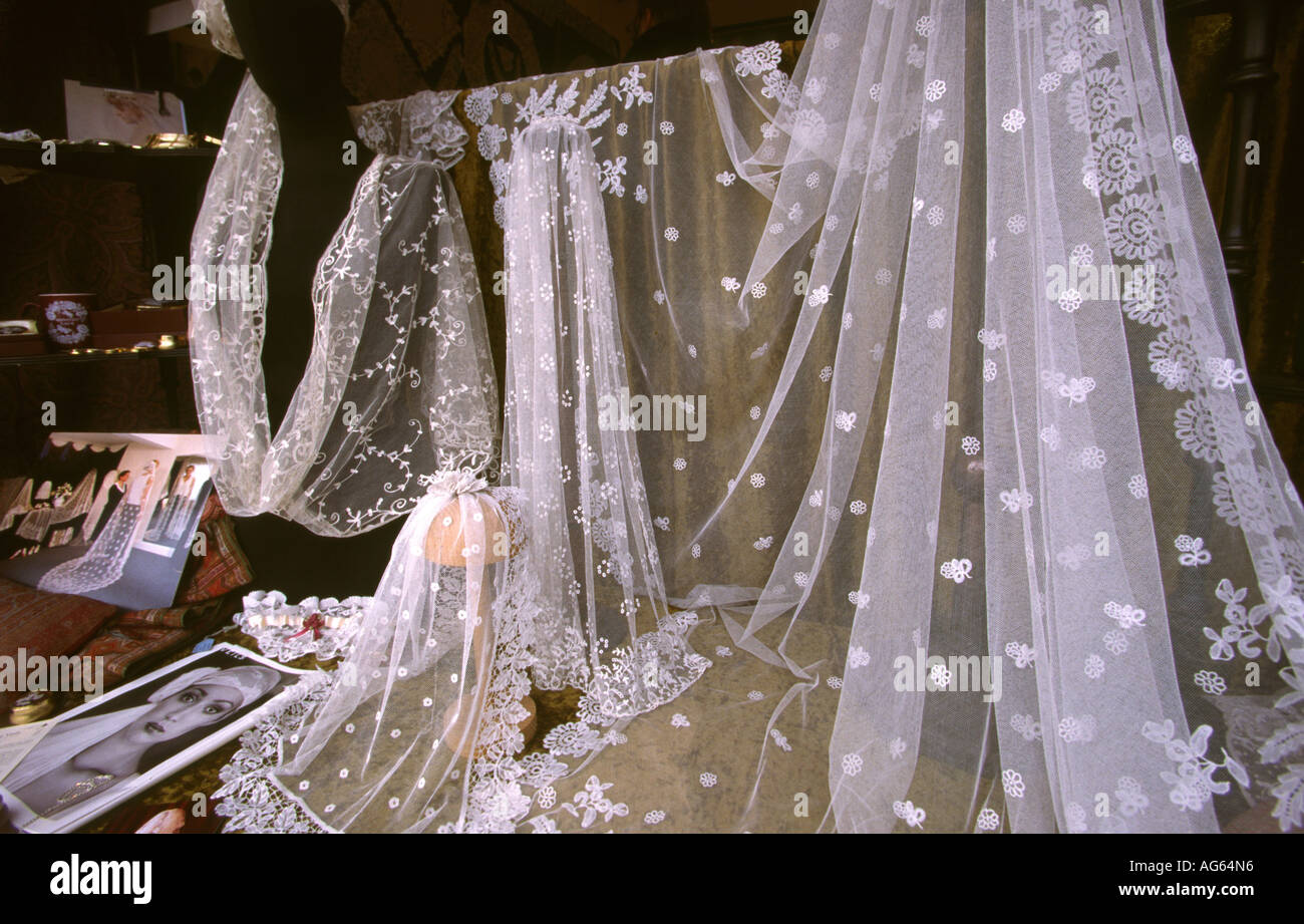 Devon Honiton crafts Lace Shop display Stock Photo - Alamy