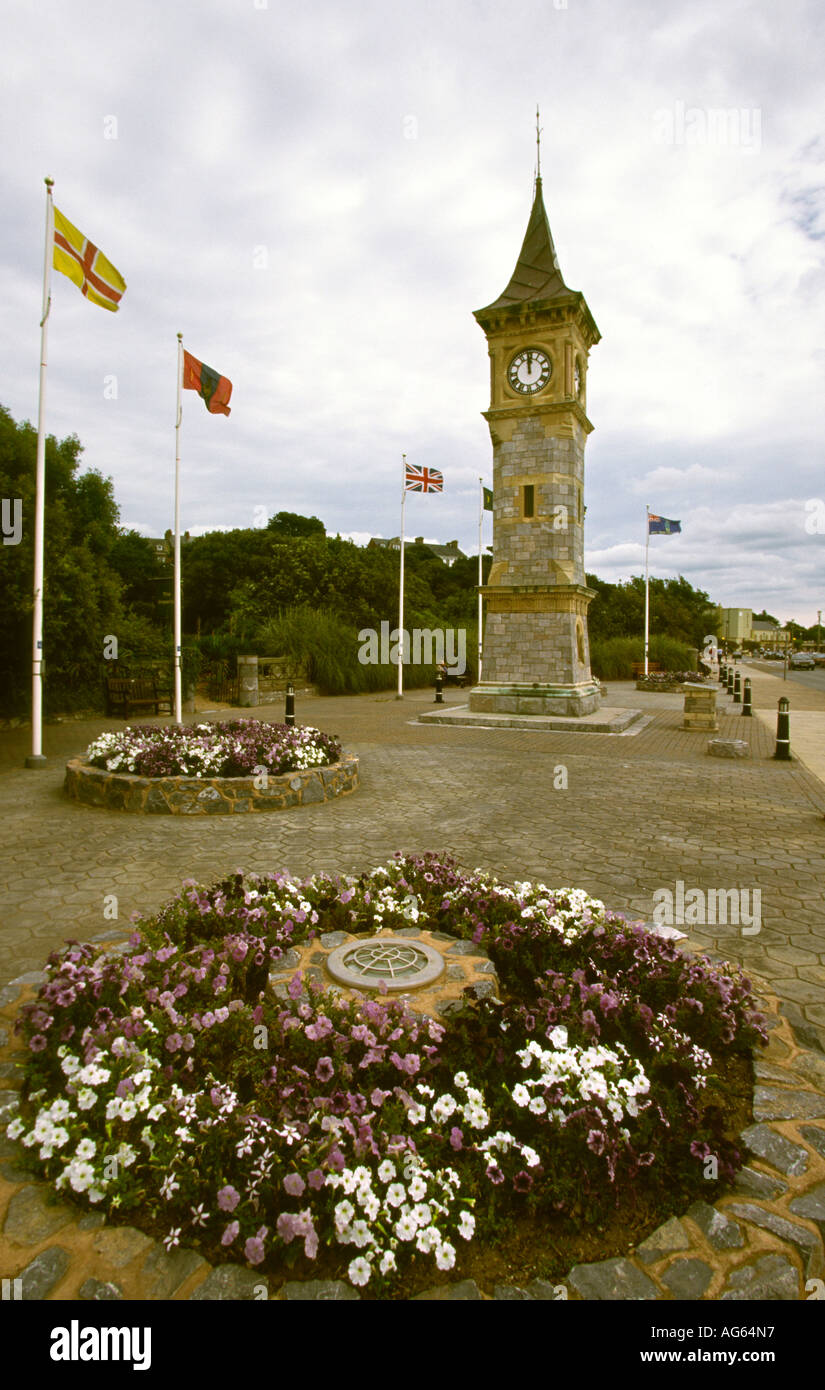Devon Exmouth esplanade clock tower and flag memorial Stock Photo - Alamy