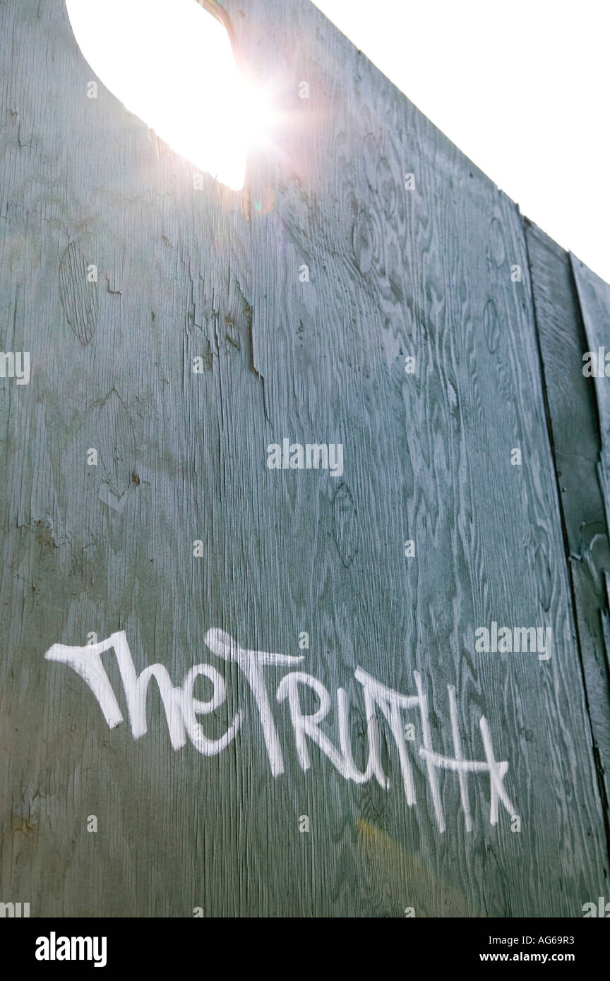 White The Truth graffiti on a green wooden wall, May 2006 Stock Photo ...