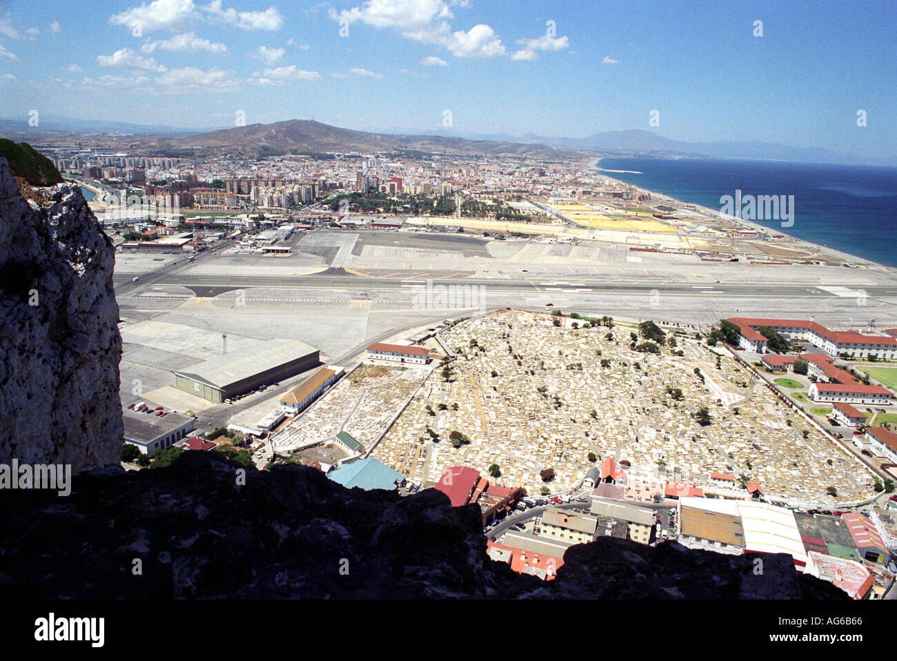 Looking out from The Rock of Gibraltar over the cemetery and airport ...