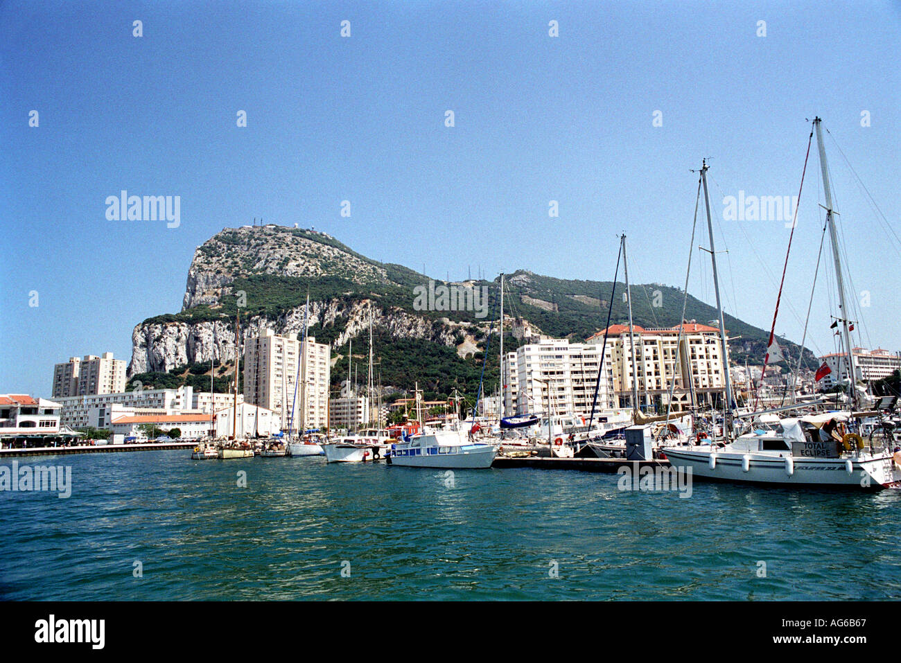 Gibraltar, view of "The Rock of Gibraltar" from the harbour Stock Photo ...