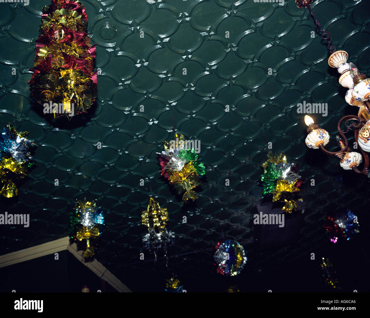 Christmas decorated ceiling London England Stock Photo - Alamy