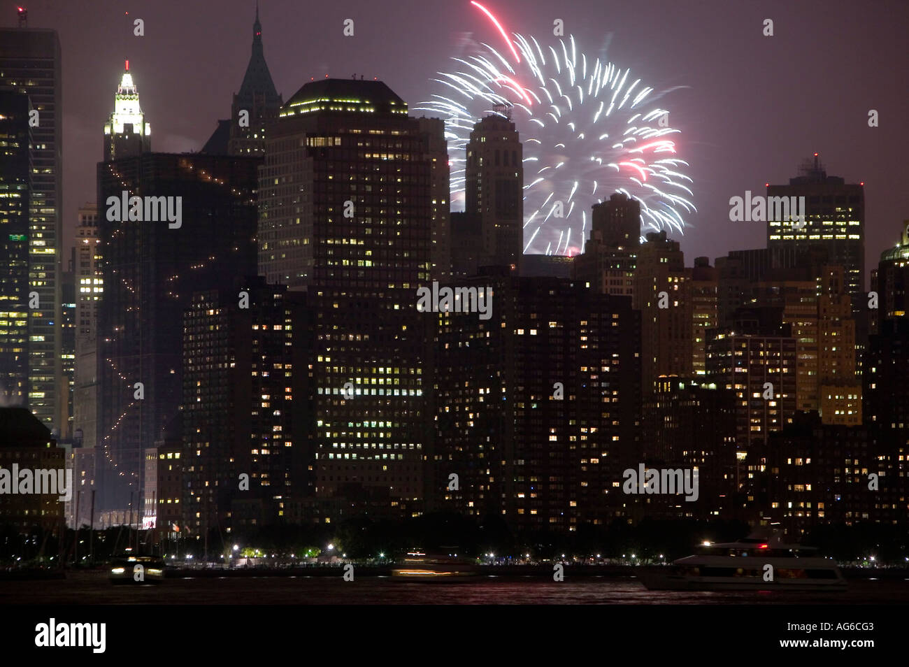 4th of July fireworks over downtown Manhattan in New York City USA seen ...