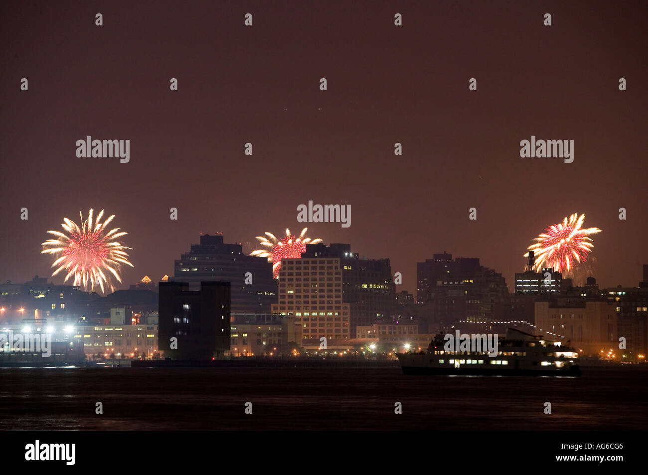 4th of July fireworks over downtown Manhattan in New York City USA seen ...