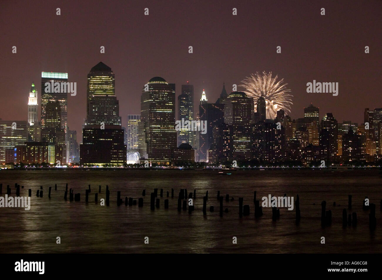 4th of July fireworks over downtown Manhattan in New York City USA seen ...