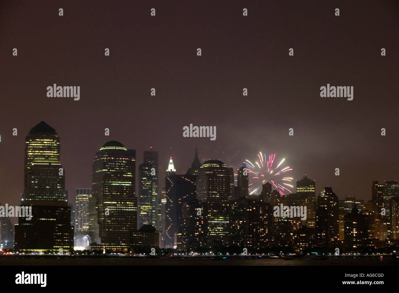 4th of July fireworks over downtown Manhattan in New York City USA seen ...