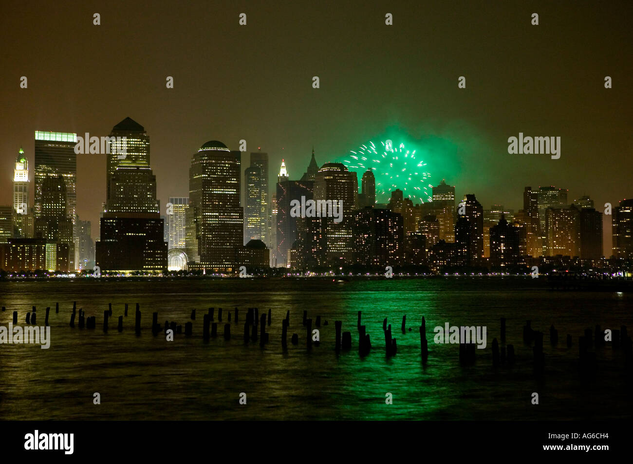 4th of July fireworks over downtown Manhattan in New York City USA seen ...