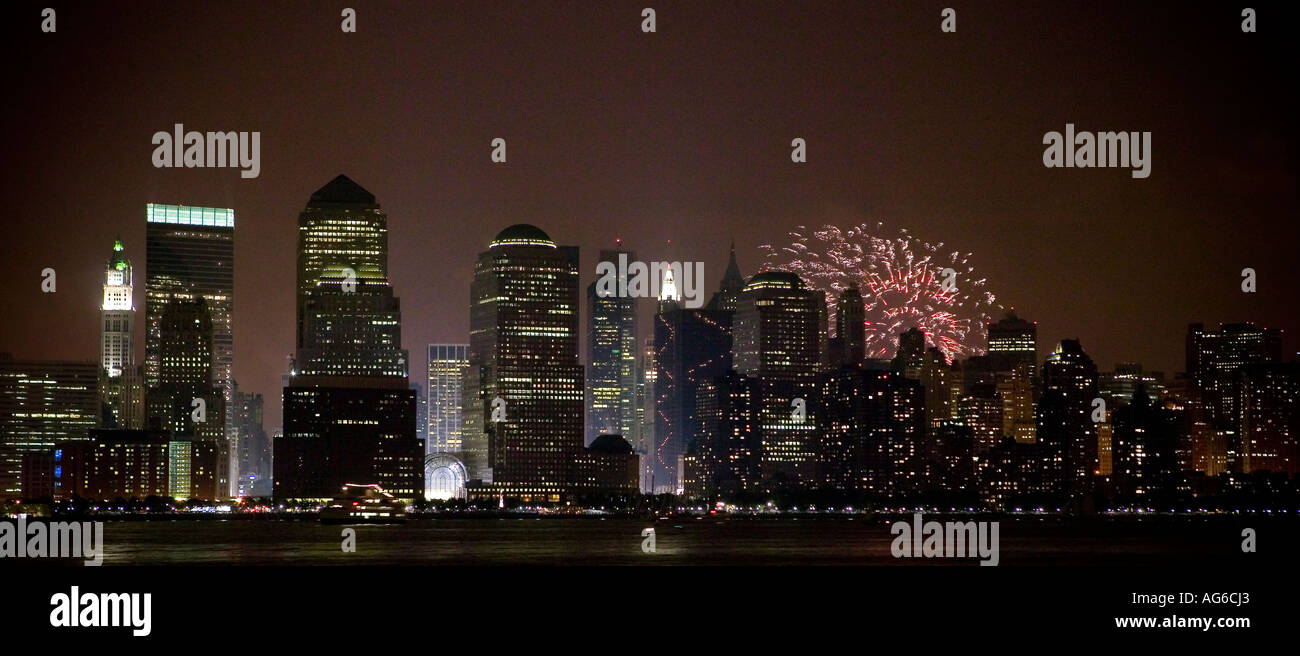 4th of July fireworks over downtown Manhattan in New York City USA seen ...