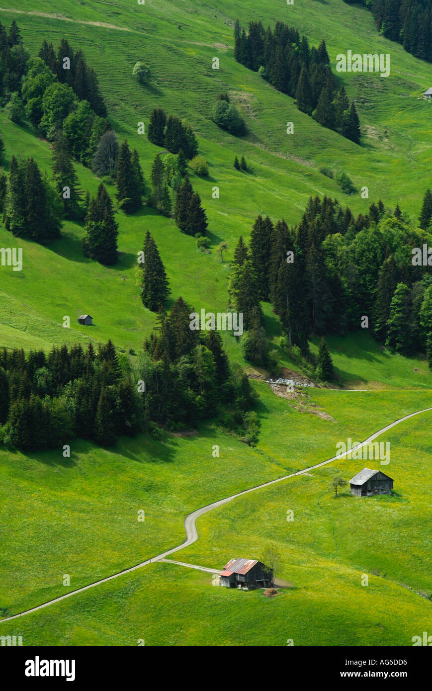Two mountain chalets in Jaunpass Bernese Oberland Switzerland Stock ...