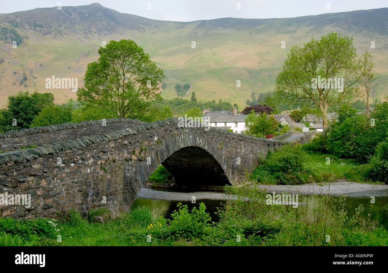 Stone bridge at Grange crossing the Derwent river Borrowdale Cumbria ...
