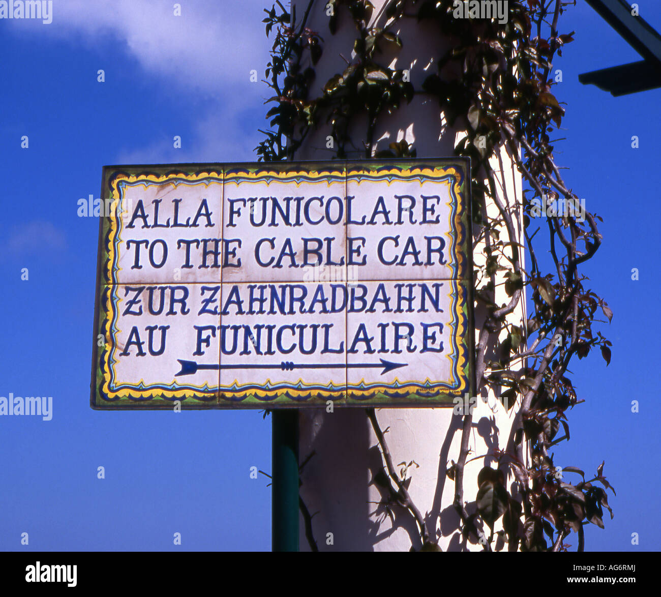 Colorful Tile Sign for the Cable Car Isle of Capri Italy Stock Photo ...