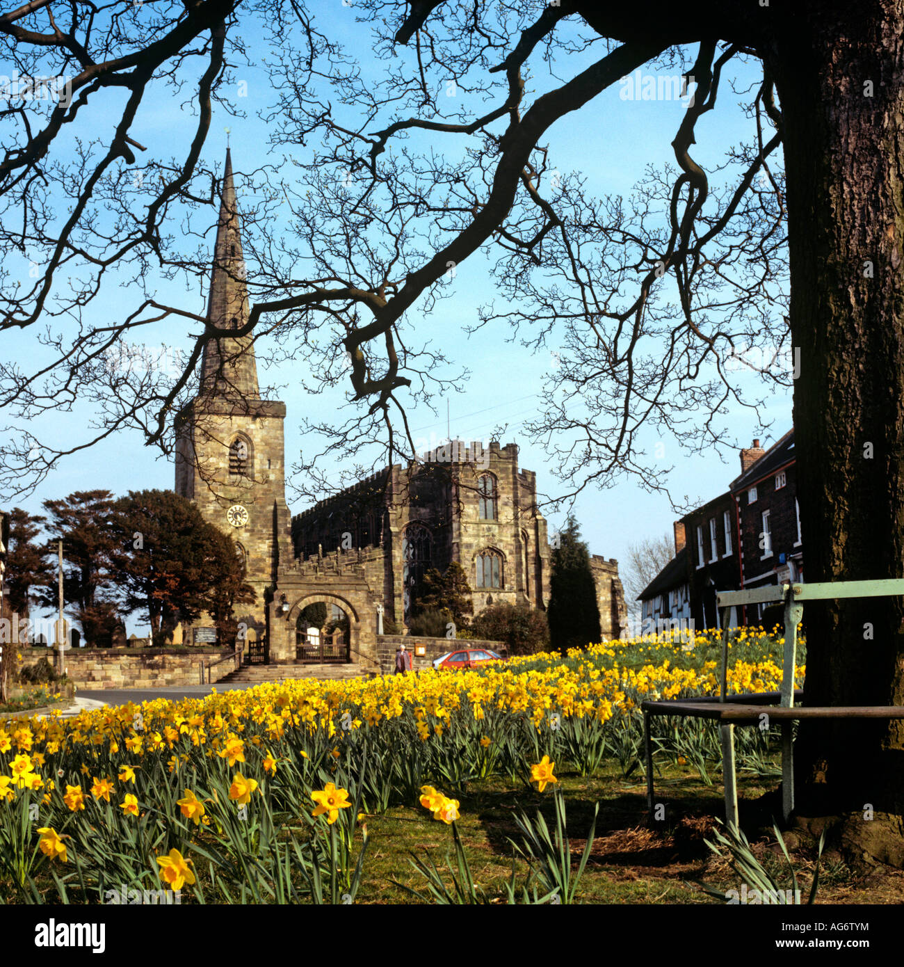 UK Cheshire Congleton Astbury village green at springtime Stock Photo ...