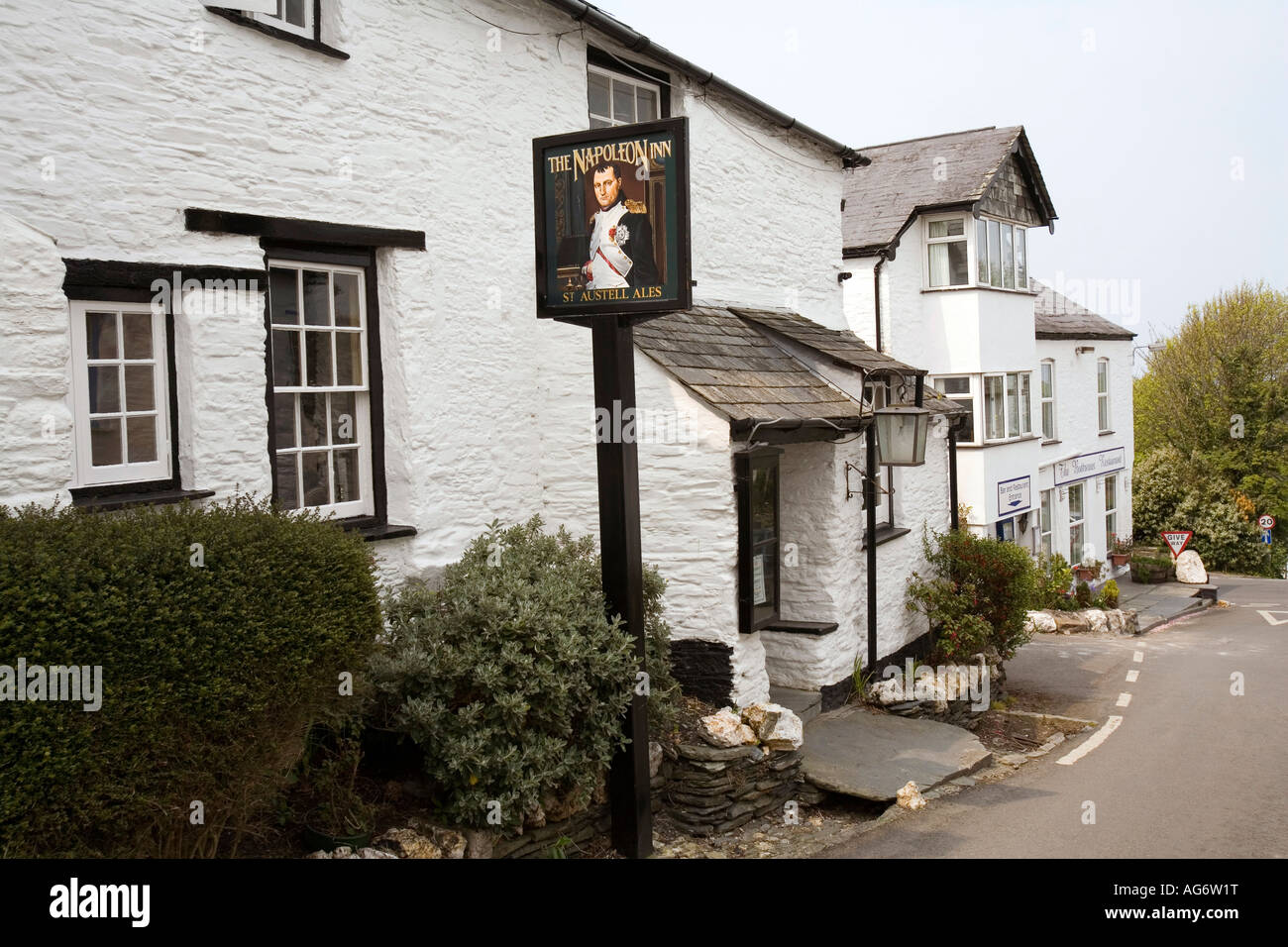 UK Cornwall Boscastle Upper Town High Street the Napoleon Inn Stock ...