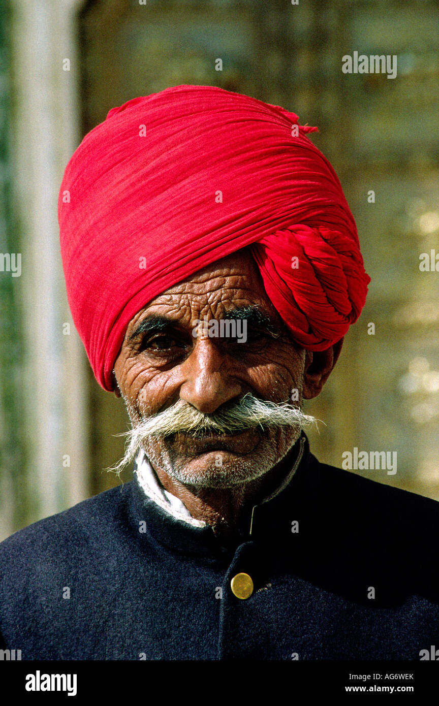 Indian guard with red turban at city palace jaipur hi-res stock ...