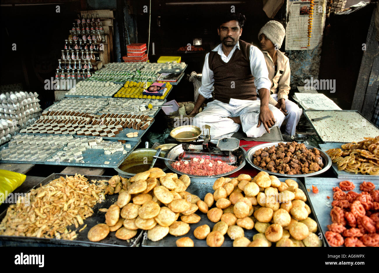 India Uttar Pradesh Agra sweet stall Stock Photo - Alamy