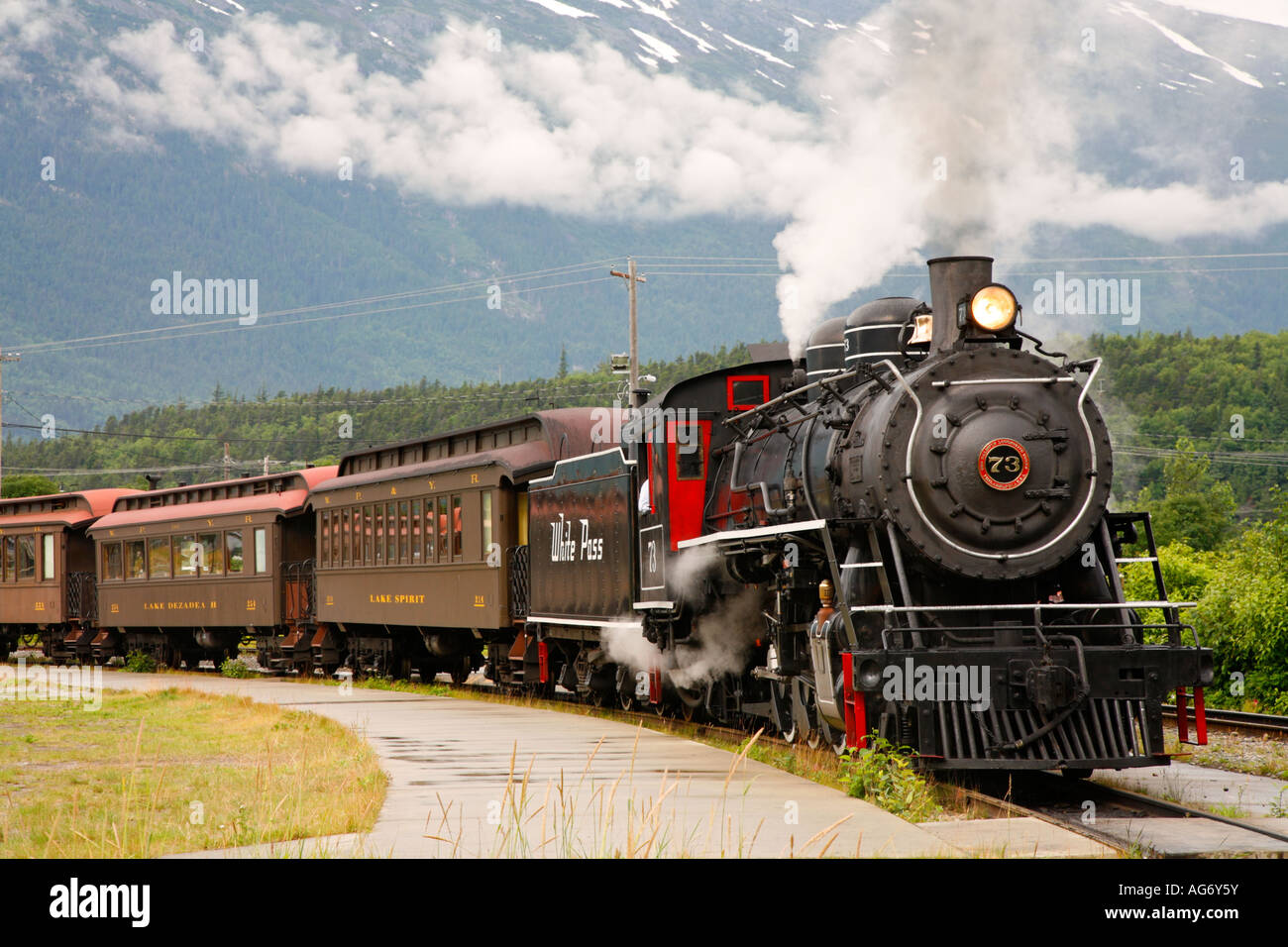 A historic steam engine from White Pass Yukon Route Railroad Skagway ...