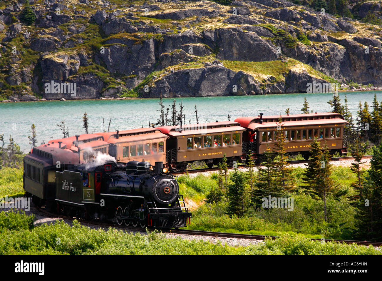 White Pass and Yukon Route railroad passing through White Pass British ...