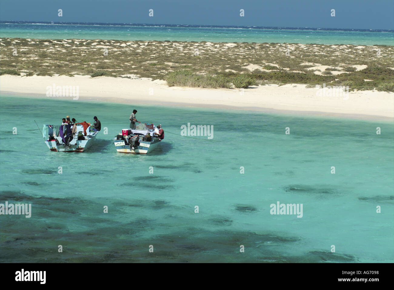 Egypt Red Sea Siyul Island Fishermen On Their Boats Sheltered By The ...