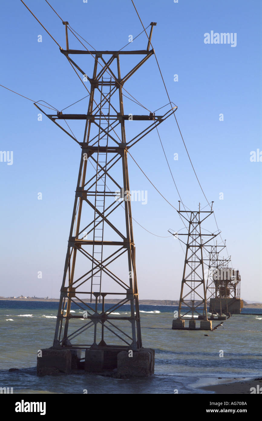 Electricity pylons anchored in the Red Sea near Al-Qusair, Egypt Stock ...